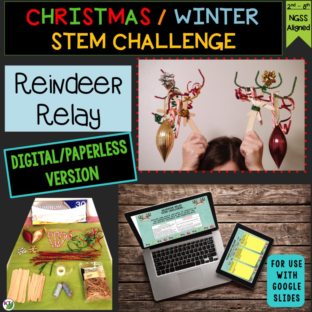 Reindeer Relay Christmas STEM Challenge Paperless - STEM Challenges